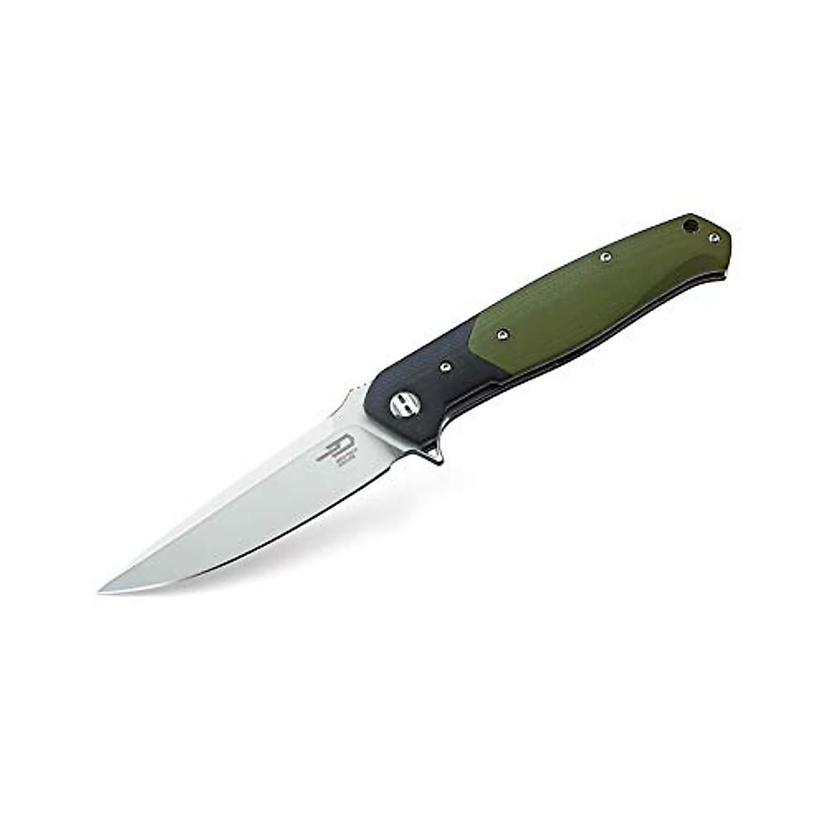 Bestech Knife BG03A Folder 3.8 in Plain and Green G10 Handle Hunting-Folding-Knives, Black