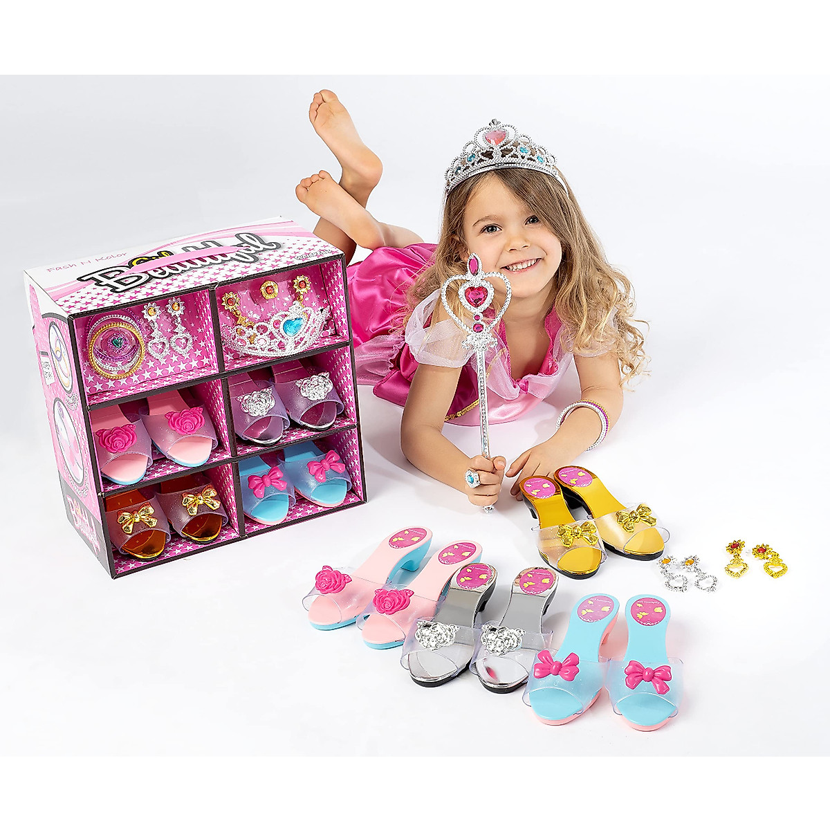 fash n kolor Princess Dress Up Pretend Play Shoes set, Jewelry Boutique, Fashion Princess Toys Accessories for Little Girls Dress Up Costumes for play gift set, For ages 3,4,5,6 Years Old and up