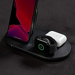 Belkin 3-in-1 Wireless Charger - Fast Charging Stand for Apple iPhone, Apple Watch & AirPods Case Compatible Qi Station For Multiple Devices - Black
