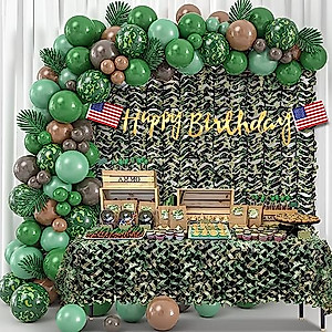 Keleno 133PCS Army Birthday Party Decorations Military Camo Party Supplies Camouflage Netting Balloon Arch Garland Kit Backdrop Tablecloth Flag Banner Hunting Soldier Birthday Decor for Boy Adult Men
