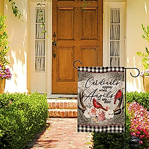 Hzppyz Cardinals Appear When Angels are Near Spring Peony Flower Home Decorative Garden Flag, Buffalo Plaid House Yard Red Bird Double Sided, Outside Decoration Farmhouse Outdoor Small Decor 12x18