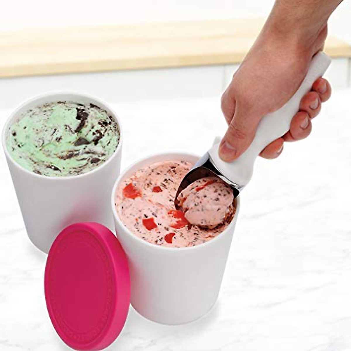 Tovolo Sweet Treat Ice Cream Tub (Raspberry) - 1 Quart Reusable Plastic & Silicone Container for Homemade Ice Cream & Freezer Food Storage / Dishwasher-Safe & BPA-Free