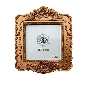 ZXT-parts 3x3 Picture Frame Square Gold Vintage Frame. Resin Handmade Photo Frame. Glass Panel. Black Suede Cover. European Style Suitable for Wall or Desktop.