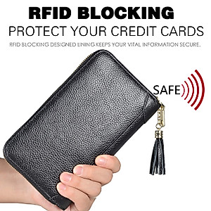Easyoulife Credit Card Holder Wallet Womens Zipper Leather Case Purse RFID Blocking (Black)