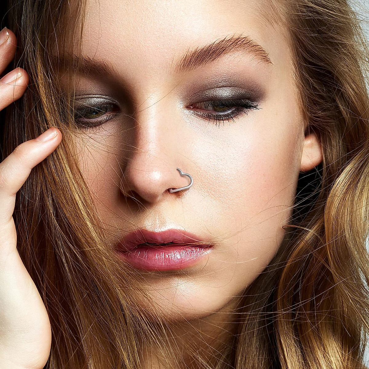 Viallct 2 Pcs 16G Heart Daith Piercing Jewelry Stainless Steel Heart Shaped Clicker Rook Hoop Tragus Ring 10mm 8mm Cartilage Helix Earring for Women