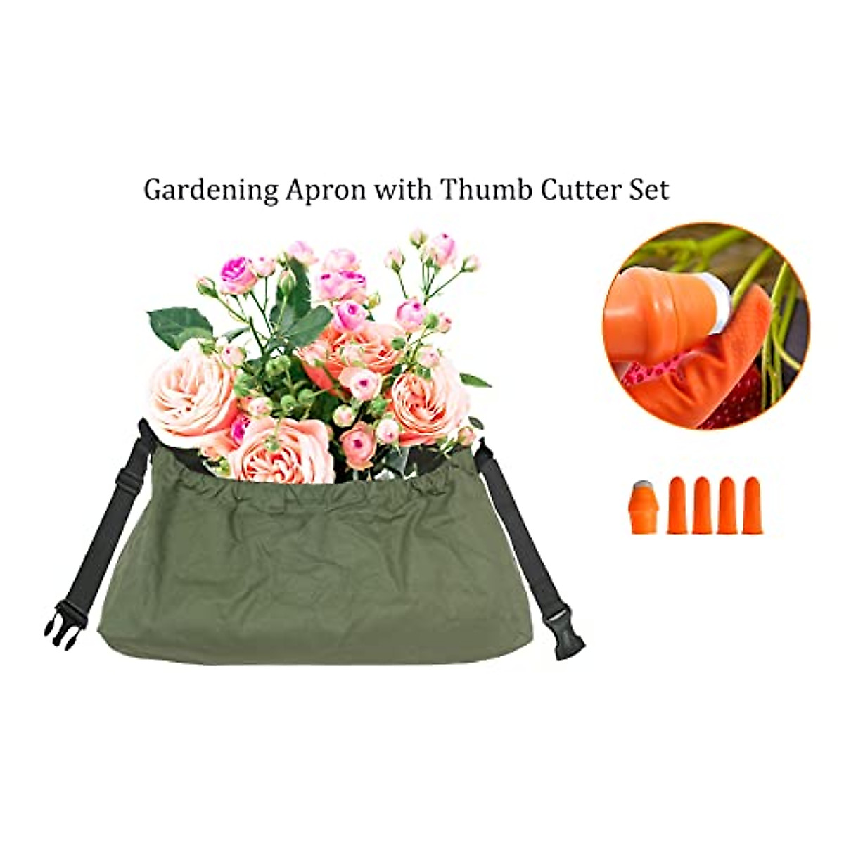 SLDHR Harvest Gardening Apron with Thumb Cutter Set,Garden Weeding Foraging Bag for Eggs Gather Vegetables Flowers Herbs Berries (Green)