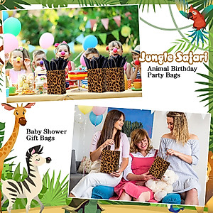 16 Pcs Leopard Print Gift Bags with Tissue Jungle Safari Party Favor Bags and Handles Cheetah Treat Goodie Bags Animal Print Kraft Paper Bags for Kids Theme Party Decoration Supplies, 8 x 6 x 3 Inch