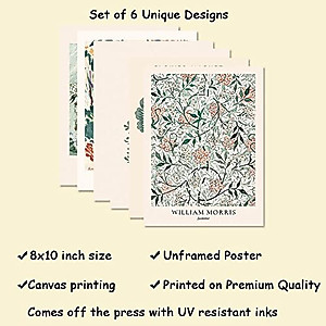 Green Gallery Flower Market Posters for Room Aesthetic Floral Set of 6 Famous Matisse William Morris Van Gogh Canvas Wall Art Botanical Plant Print Painting Danish Pastel Wall Decor 8x10in Unframed