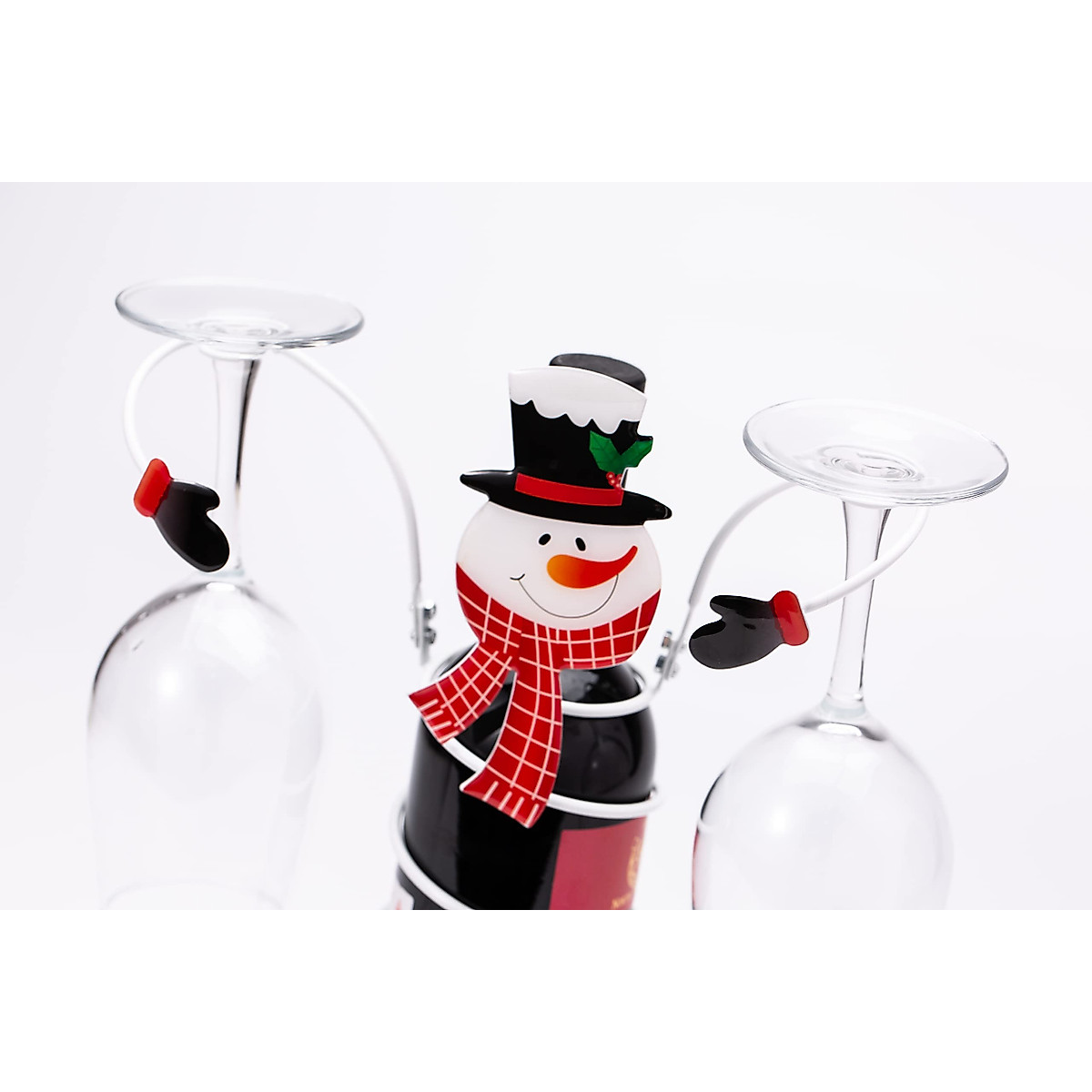 Jxueych Holiday Wine Bottle & Glass Holders Countertop, Hold 1 Wine Bottle and 2 Glasses, Perfect for Home Decor & Kitchen Storage Rack, Bar, Wine Cellar, Cabinet, Pantry, etc (Snowman)