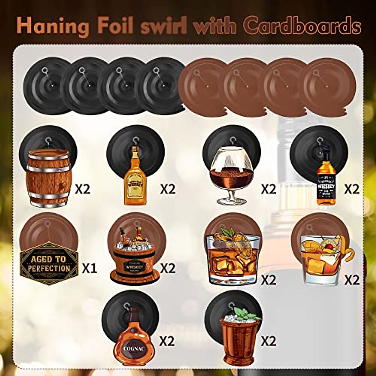 46 Pcs Whiskey Birthday Party Decorations Whiskey Party Hanging Swirls Aged to Perfection Party Supplies Black Gold Birthday Hanging Swirls Decoration for Men Adult 30th 40th 50th Birthday Decorations