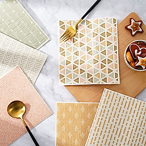 Whaline 6Pcs Boho Swedish Dishcloths for Kitchen Geometric Reusable Absorbent Dish Towels Washable Quick Drying Minimalism Style Cotton Cloth for Kitchen Cleaning Baking Cooking, 6.7 x 7.7 Inch