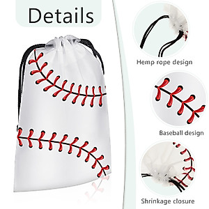 Flutesan 50 Pack Drawstring Baseball Party Favor Bags Plastic Baseball Snack Bags Baseball Goodie Bags Baseball Gift Bags for Kids Boys Birthday Baseball Theme Party Supplies, 6 x 8 Inch (Baseball A)