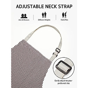 Syntus Kitchen Cooking Apron, 2 Pack Adjustable Bib Chef Aprons for Women Men with 2 Pockets, L-Black/Brown Stripes