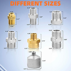 OPHIR 7 Pieces Airbrush Adapter, Professional Airbrush Hose Adapter 1/4 to 1/8, Airbrush Fittings Airbrush Connector for Air Brush Hose, Airbrush Compressor Adapter Kit Gold and Silver