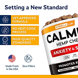 Hemp Calming Chews for Dogs - Advanced Dog Calming Treats - Dog Calming Chews - Anxiety Relief Treats - Separation Aid, Barking, Stress Relief, Thunderstorms - Melatonin - Hemp Oil - 120Ct - Bacon