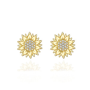 KECHO 14k Gold Sunflower Earrings for Women, Gold Flower Stud Earrings Jewelry Gifts for Her (Sunflower Earrings)