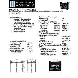Mighty Max Battery 12V 35AH INT Replacement Battery for Ultra DURA12-35C