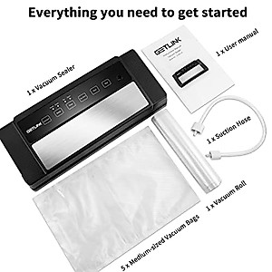 Automatic Vacuum Sealer for Food Savers - Safety Compact Vacuum Sealer Machine with 4 Sealing Modes and Vacuum Seal Bags & Rolls Starter Kit for Food Storage and Sous Vide, Black