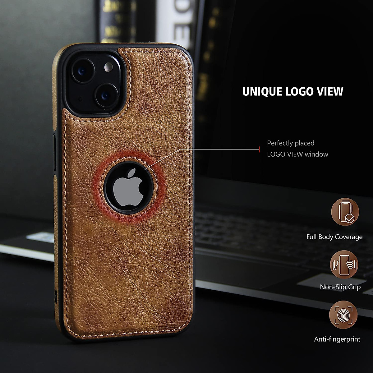 Razstorm Unique Design Luxury Leather Business Phone Case for iPhone 13 Anti-Slip Scratch Resistant Ultra Slim Protective Case (2021,6.1”) (Brown)