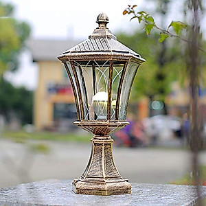 ZZYJYALG European Outdoor Basic Pedestal Post Light Bronze Waterproof Garden Villa Garden Lights Home Retro Traditional Lantern Door Column Gate Wall Pillar Lamp