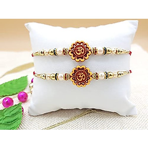 Rakhi Traditional for Brother Sister, Multi Color Beautiful & Fancy Designer Thread Raksha Bandhan Rakhi Gift (Design1 - Flower OM Rakhi Set of 2, Small)