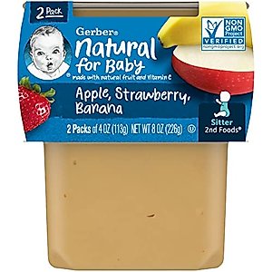 Gerber Baby Food Apple Strawberry Banana, 4 Oz, 2 Ct Tubs