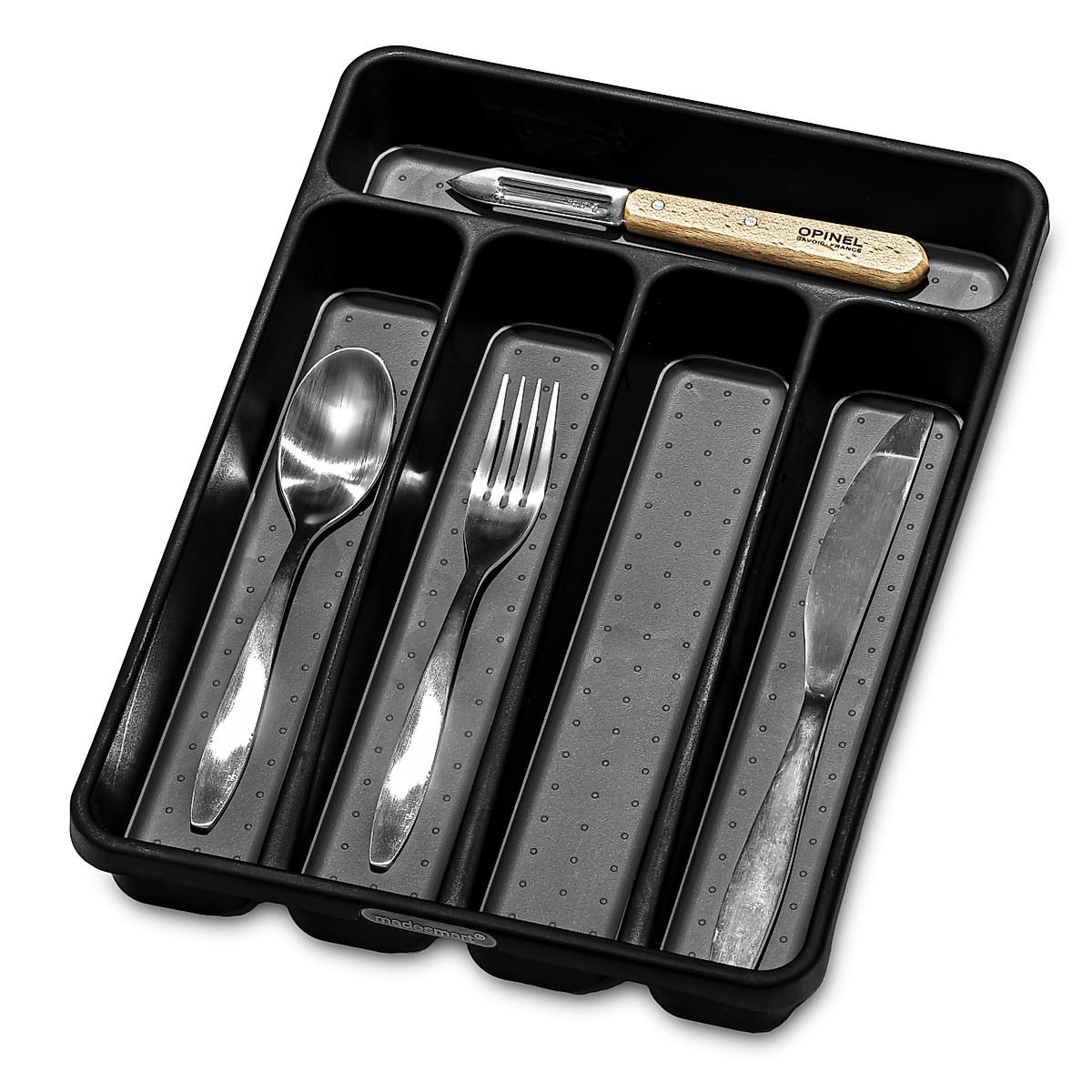 madesmart Classic Mini Silverware Tray Soft Grip, Non-Slip Kitchen Drawer, Multi-Purpose Home Organization, BPA Free, 5 Compartments, Carbon