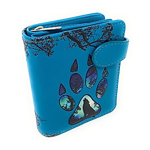 Shag Wear Wolf Paw Small Animal Wallet for Women and Teen Girls Vegan Faux Leather Light Blue 4.5"