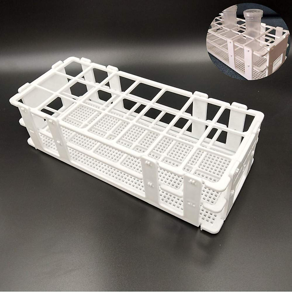 Pocomoco 3 Packs Plastic Test Tube Rack, 21 Holes Lab Test Tube Rack Holder for 30mm Test Tubes, White, Detachable (21 Holes)