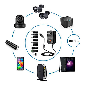 ZOZO 30W Universal AC Adapter with USB Port and 8 Tips, Adjustable Voltage 3V 4.5V 5V 6V 7.5V 9V 12V DC Power Supply for Household Electronics LED Strip Lights Phone Tablet Webcams Speakers USB Hubs