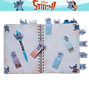 Innovative Designs Disney Stitch Tab Journal Spiral Notebook, Ballpoint Pen, Sticky Tabs, 96 Lined Pages, Blue