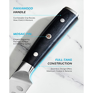 KYOKU 10" Scimitar Knife, Samurai Series Cimitar Breaking Knife with Pakkawood Handle, Japanese High Carbon Steel Butcher Knife, Full Tang Meat Slicing Knife for Roast Ham Poultry with Sheath and Case