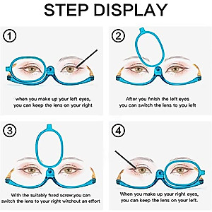 Amorays Makeup Reading Glasses for Women - Magnifying Cosmetic Make Up Readers Flip Eyeglasses (Blue, 1.5 diopters)