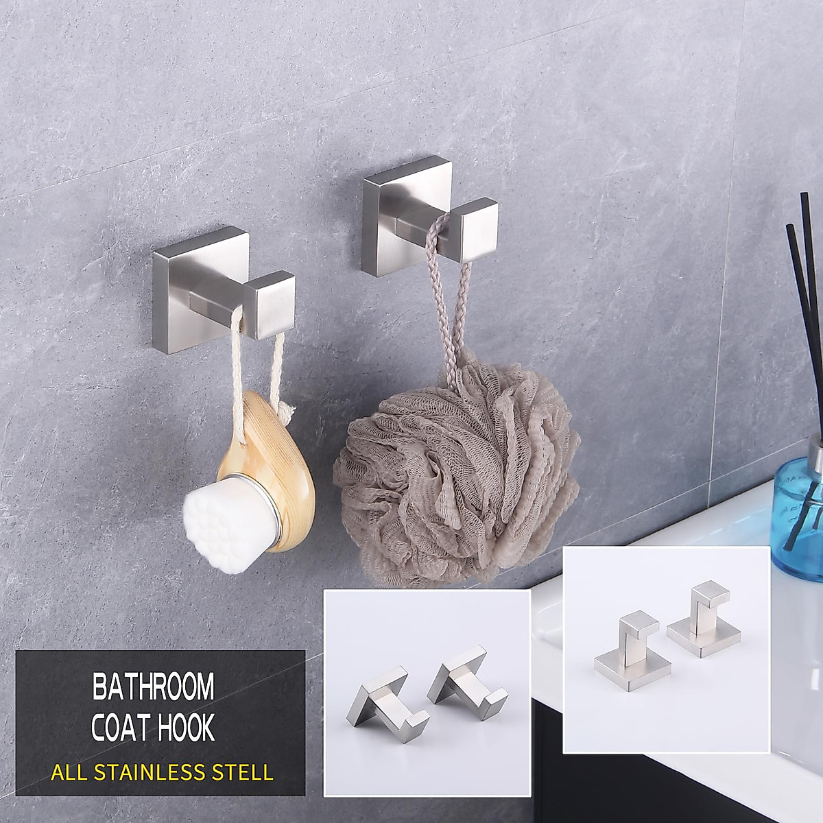 GERZWY Brushed Stainless Steel Towel Hook Robe Hook Coat Hook Heavy Duty Wall Mounted Luxury Hooks for Bathroom Hotel 2 Pack