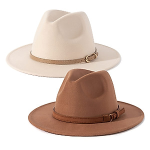 Lisianthus 2 Pack Women & Men Classic Wide Brim Belt Buckle Fedora Hat Set 6