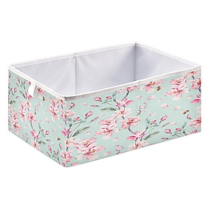 Kigai Pink Flowers Cube Storage Bins - 11x11x11 in Large Foldable Cubes Organizer Storage Basket for Home Office, Nursery, Shelf, Closet