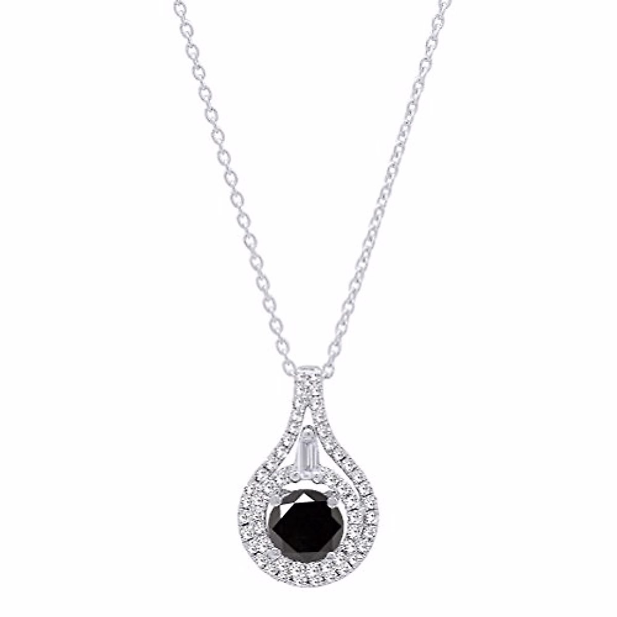 Dazzlingrock Collection 0.90 Carat (Ctw) 14K Round & Baguette Cut Black And White Diamond Pendant for Women in White Gold