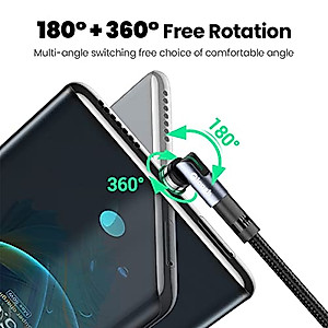 Magnetic Charging Cable 5-Pack (1.6/3.3/3.3/6.6/10FT) - 540° Rotating 3 in 1 Magnetic Phone Charger Cable with LED Light - 90° Angle Connector, Compatible with Micro USB, Type C Smartphone (Black)