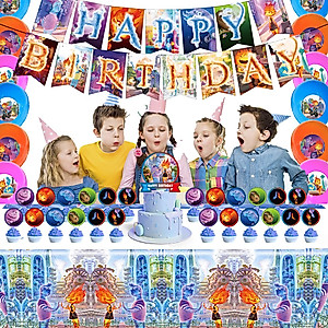 Disney Elemental Birthday Decorations Pixar Movie Theme Party Supplies Ember Lumen and Wade Ripple Party Favors Including Tablecloth Backdrop Cake Topper and Cupcake Banner Balloons