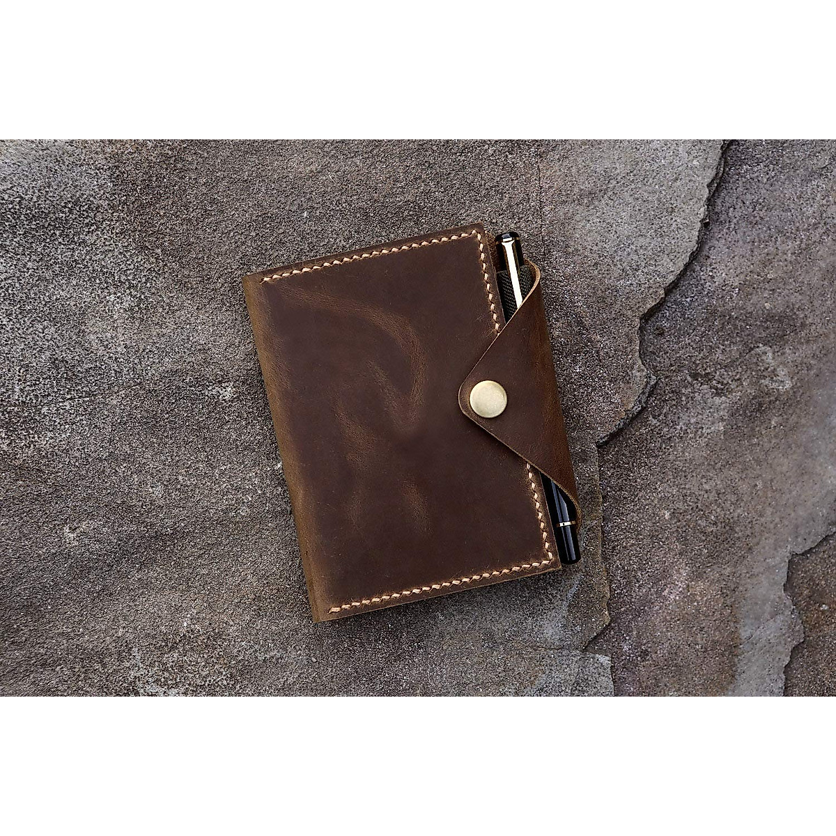 Personalized real genuine leather wallet cover for rite in the rain top-spiral notebook 3" x 5" 4" x 6" inch N05EPC