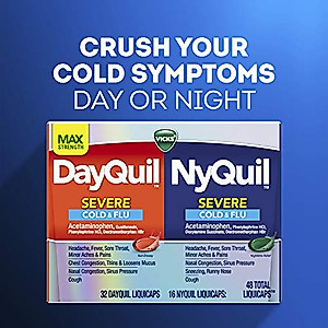 Vicks DayQuil Severe Cold, Flu & Congestion Medicine, Liquicaps, Maximum Strength Orange, 24 Count