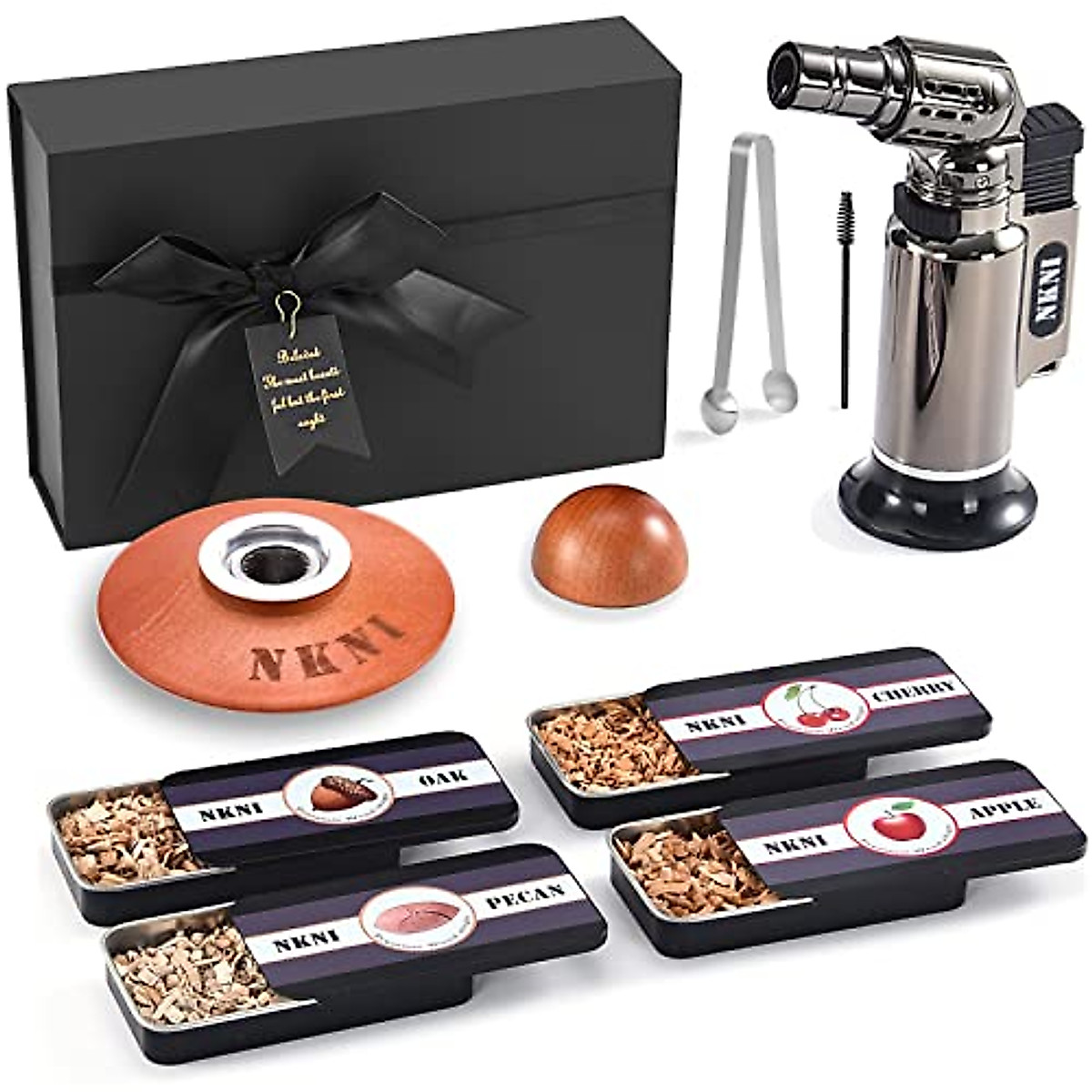 NKNI Cocktail Smoker Kit with Torch, Four Kinds of Wood Smoked Chips for Whisky, Cocktail and Bourbon, Old Fashioned Smoker Kit,Gift for Father, Husband and Friend (No Butane) (4)