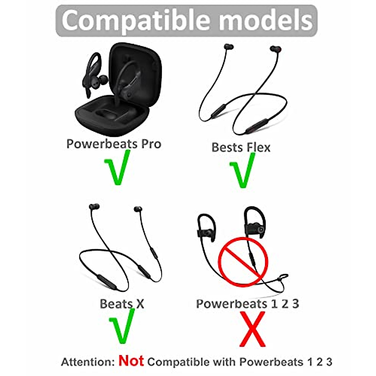 8 Pairs Powerbeats Pro Ear Tips Buds, 4 Size Replacement Soft Flexible Fit in Case Noise Reduce Silicone Rubber Gel Earbuds Eartips Wing Skin Accessories Compatible with Beats Flex/BeatsX - Black