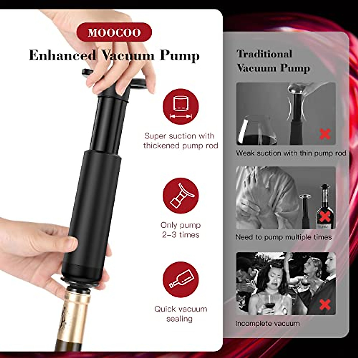 Premium 7-in-1 Wine Gift Set, Includes Wine Saver Pump with 4 Real Vacuum Wine Bottle Stoppers, 1 Foil Cutter, 1 Wine Pourer, Best Gifts for Wine Lovers