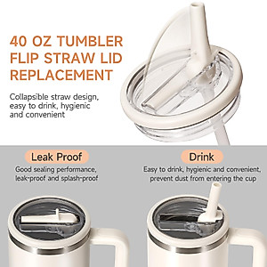 ANTAND 2 Pack 40 oz Tumbler Flip Straw Lid Replacement Fit for Stanley Quencher, Leak Proof for Stanley Lid Replacement Spill Proof Reusable Tumbler Cover Compatible with 40oz Stanley Cup Accessories