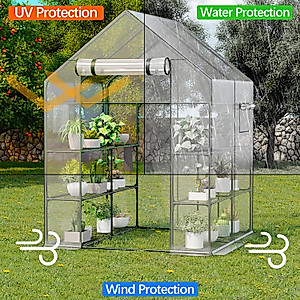 CEBOLAN Walk in Greenhouse, 56x56x77 Waterproof Green Houses for Outside, Portable Greenhouses for Outdoors with Roll-Up Zipper, Greenhouse for Indoors - 12 Shelves Walk-in(6.4x4.7x4.7FT)