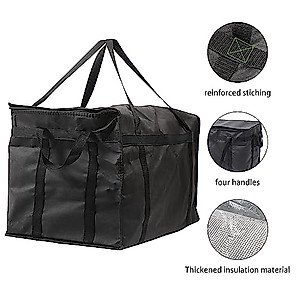 QIMEOKAT 2pcs Extra large XXXL Insulated Food Delivery Bags, Large Capacity Reusable Grocery Shopping Bags,Pizza Hot and Cold Thermal Bags 23x15x14inch,Foldable,Sturdy Zipper (Black)