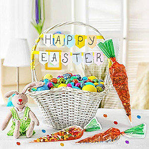 Boao 200 Counts Easter Carrot Patterned Cone Cellophane Bags Treat Goody Bags with 200 Pieces Gold Twist Ties for Easter Party Favor