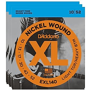 3 Sets of D'Addario EXL140 Nickel Wound Electric Guitar Strings, Light Top/Heavy