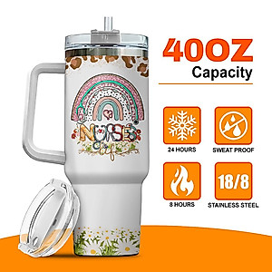 99WHALE Tumbler 40 Oz With Handle Lid And Straw, Nurse Gifts, Black Camo White Engraved Print Travel Nurses Tumblers Handle Funny Cups Nursing For, Great Nurse Rainbow Daisy Flower
